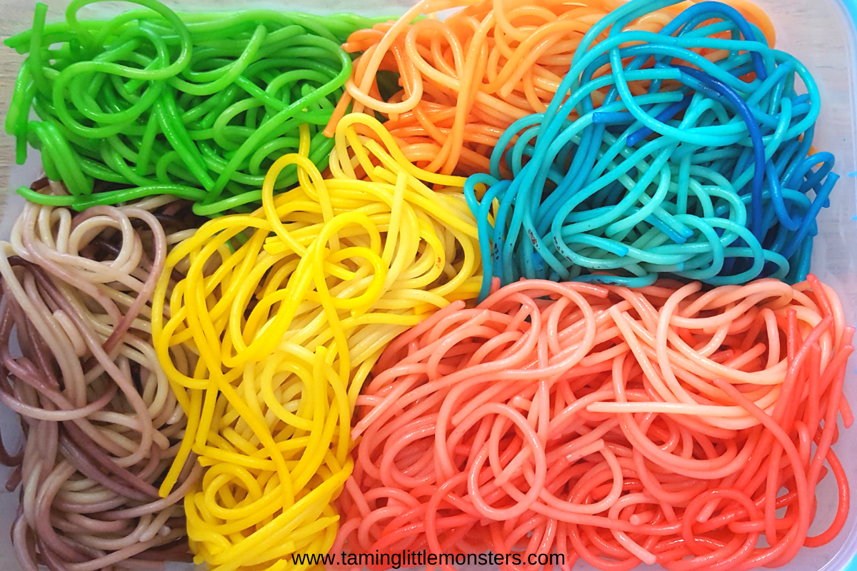 Taste-Safe Rainbow Spaghetti - Sensory Bin for Babies - Taming Little ...